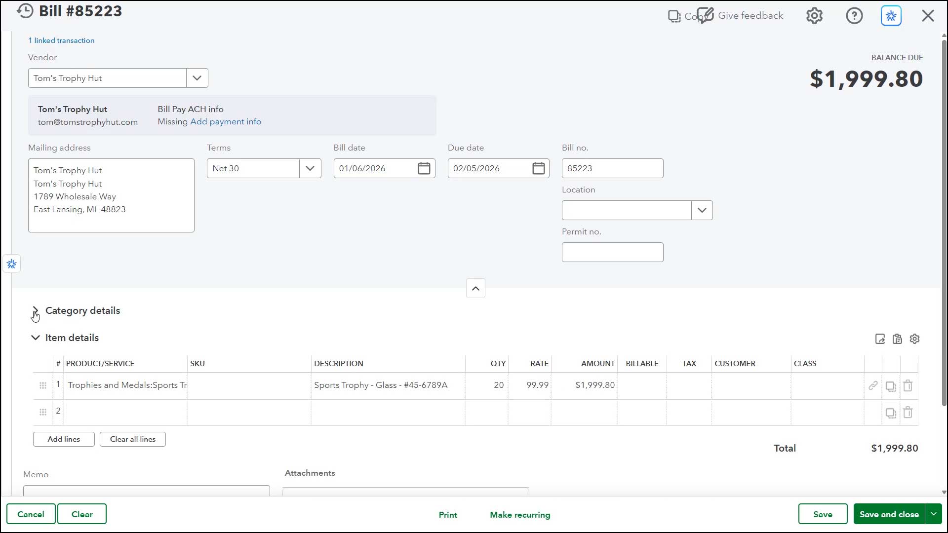 How to Enter Bills in QuickBooks Online