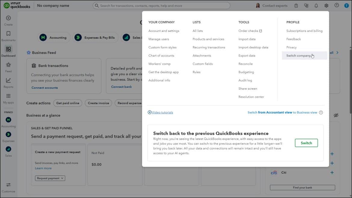How to Switch Companies in QuickBooks Online