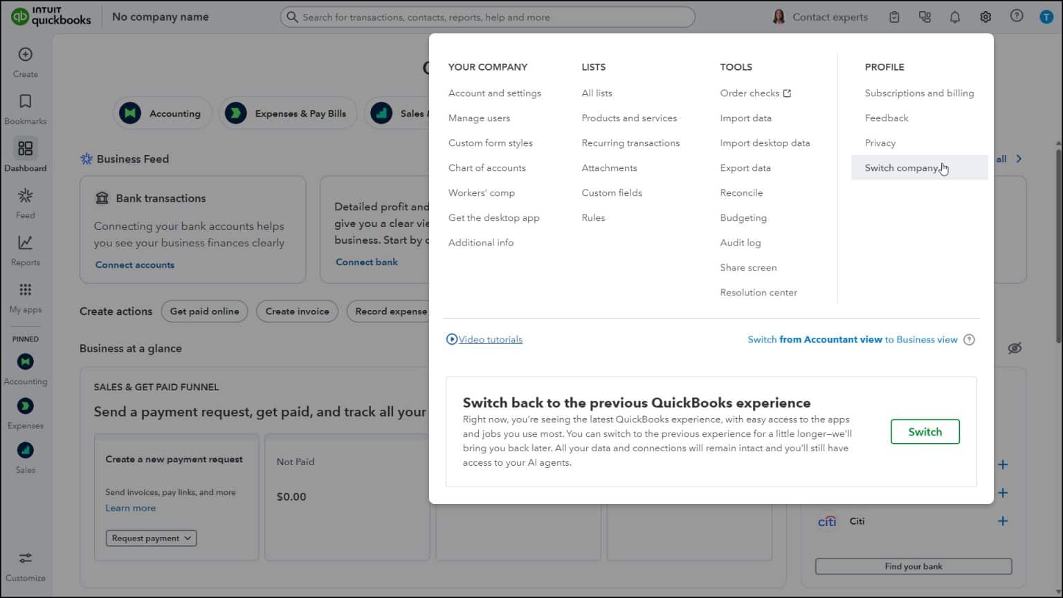 How to Switch Companies in QuickBooks Online