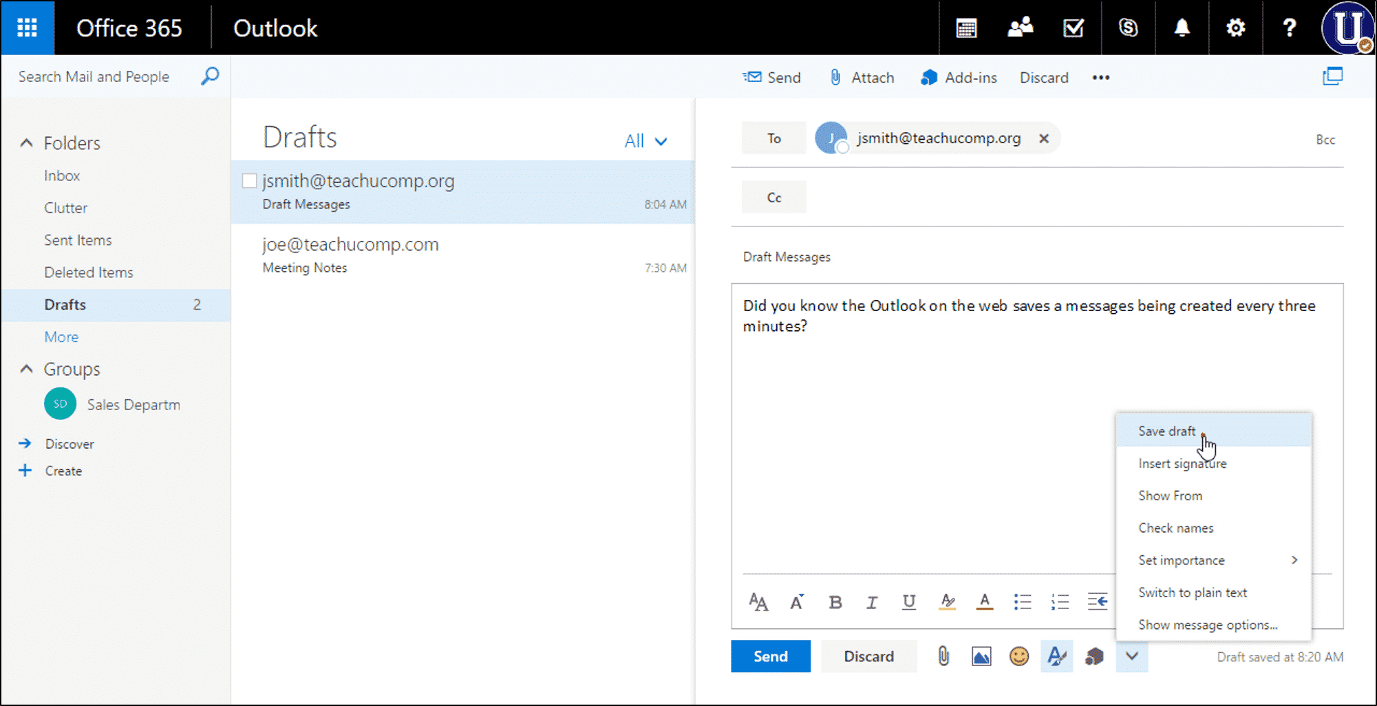 Save A Draft Message In Outlook On The Instructions Save A Draft Message In Outlook On The Instructions