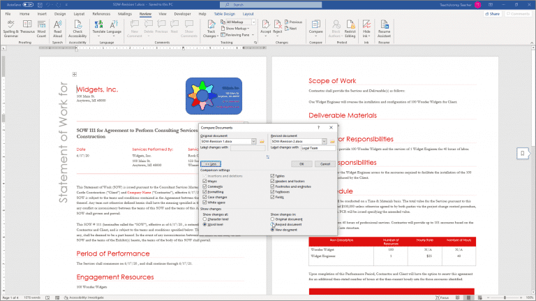 Compare Documents in Word - Instructions and Video Lesson