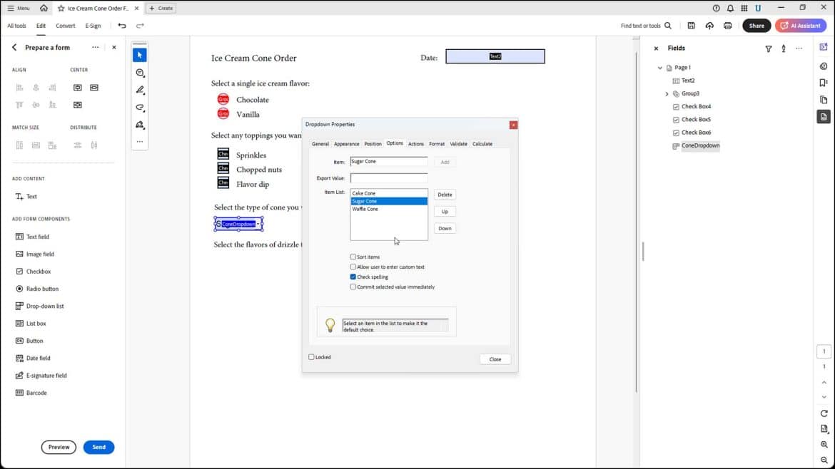Create a Dropdown or List Box in Acrobat Pro - Instructions