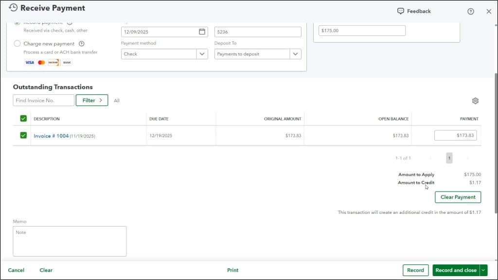 Record a Customer Overpayment in QuickBooks Online