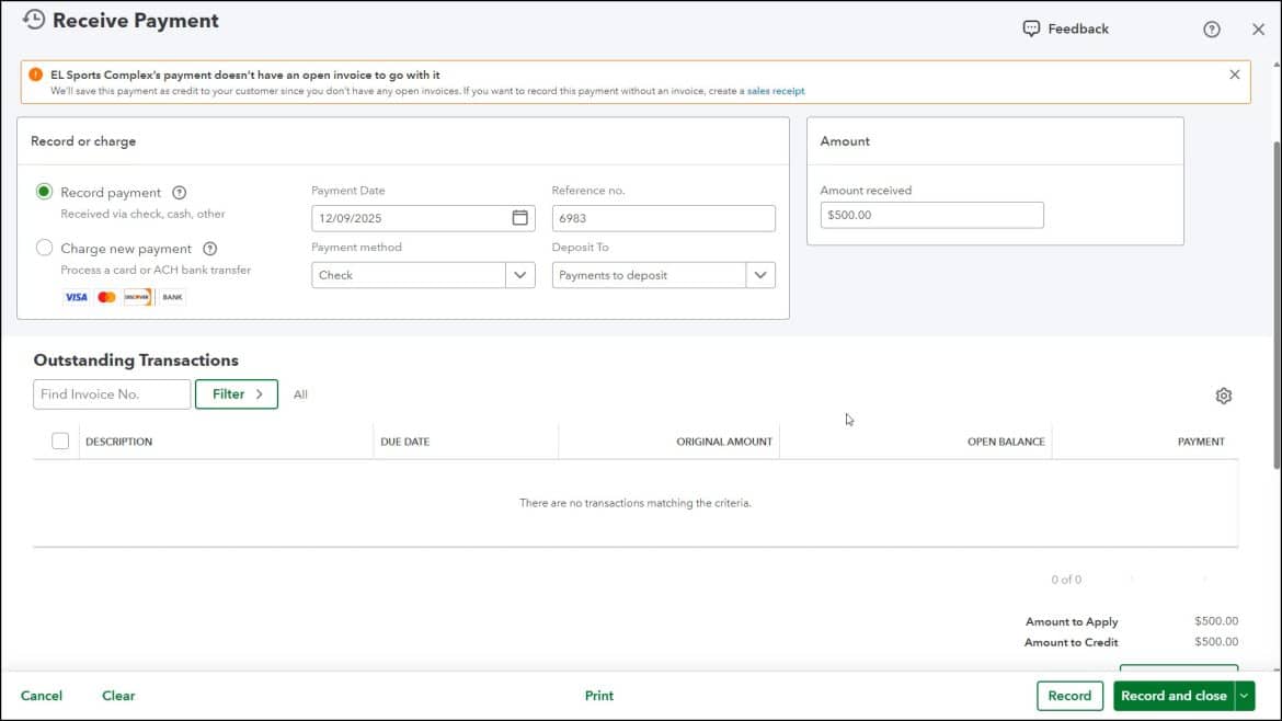 Record a Down Payment or Prepayment in QuickBooks Online