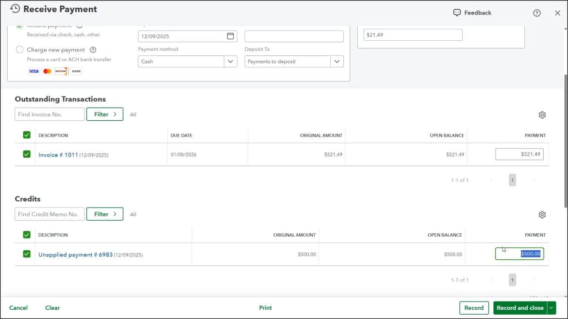 How to Apply a Customer Credit in QuickBooks Online