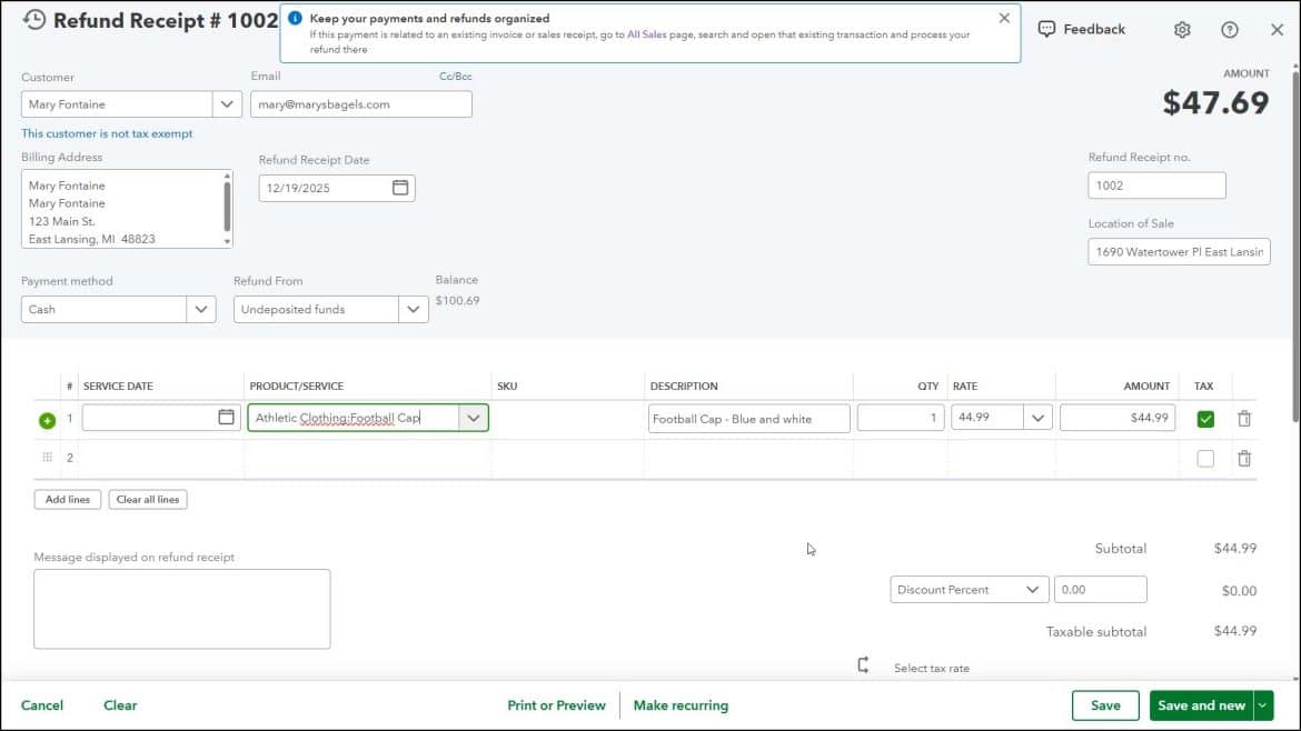 How to Create a Refund Receipt in QuickBooks Online
