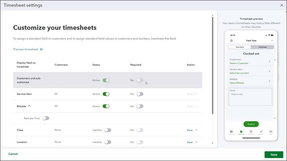 Timesheet Preferences in QuickBooks Time and QuickBooks Online