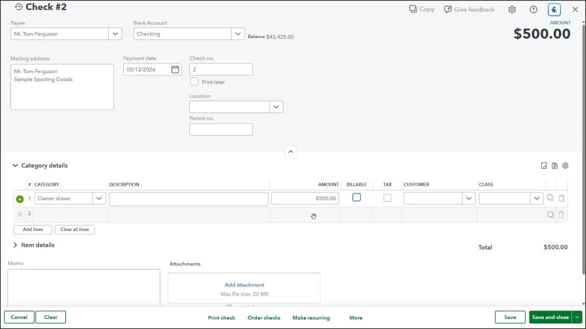 How to Record an Owner's Draw in QuickBooks Online