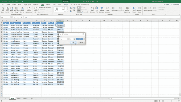 Use a Top 10 AutoFilter in Excel - Instructions - TeachUcomp, Inc.