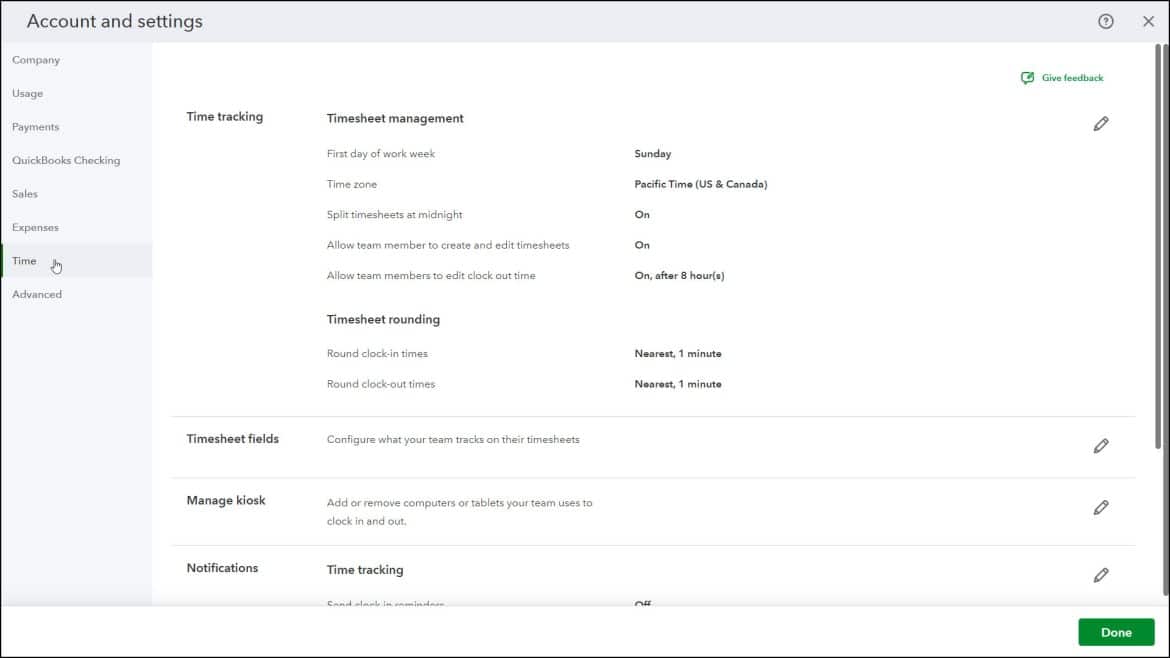 Time Settings in QuickBooks Online