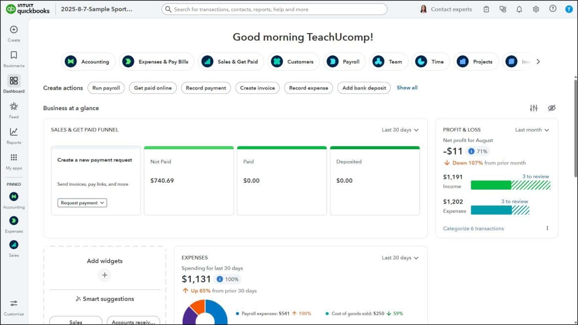 The Navigation Bar in QuickBooks Online - Instructions