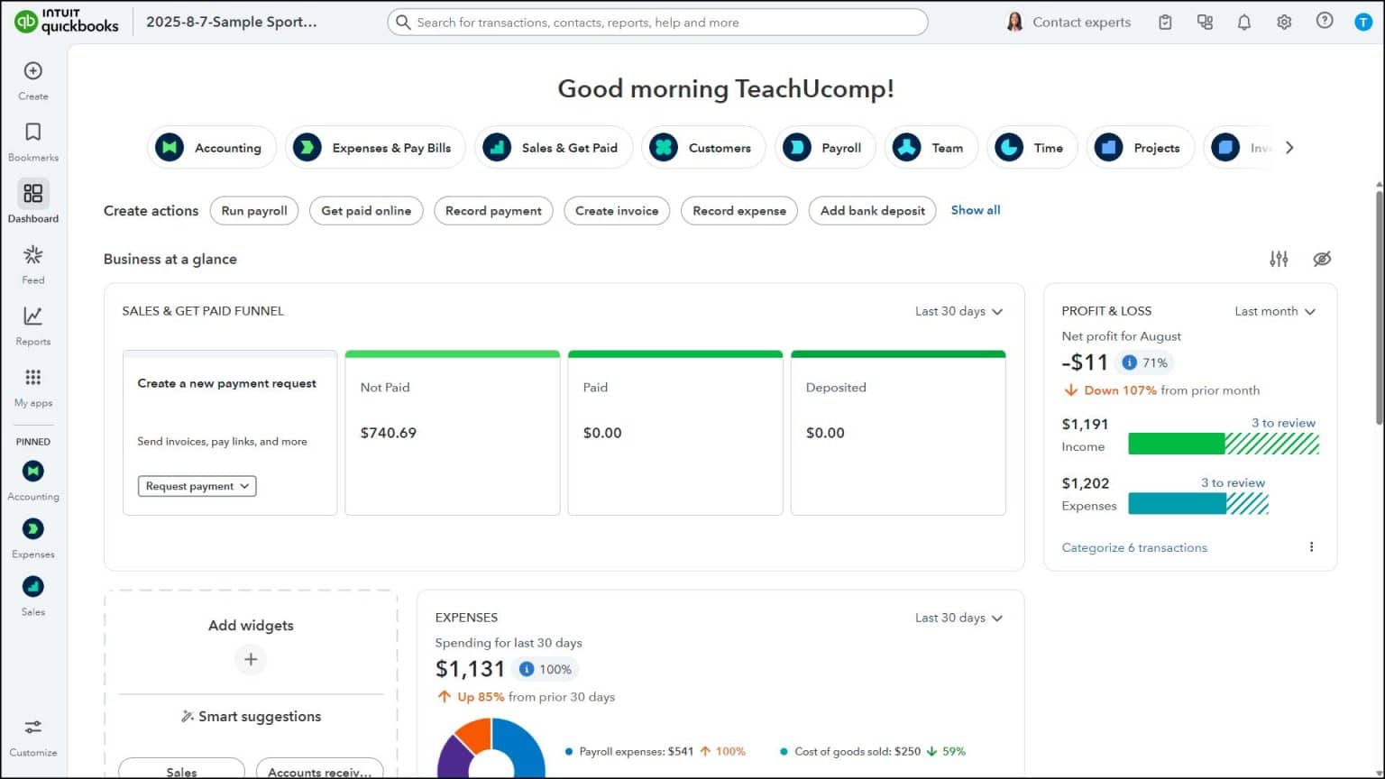 The Navigation Bar in QuickBooks Online - Instructions